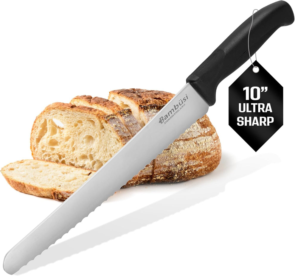 Bambüsi 10 Inch Serrated Bread Knife | Stainless Steel Bread Cutter fo ...