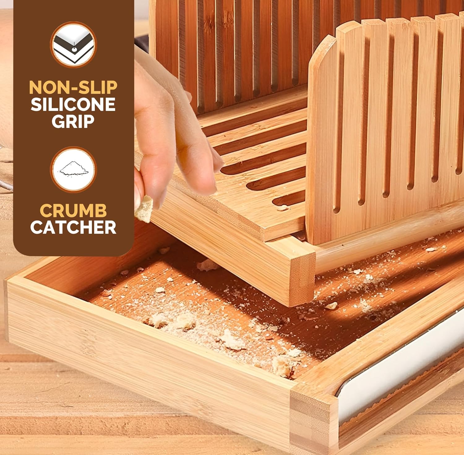 Natural Bamboo Foldable Bread Slicer with Stainless Steel Knife – Bambusi