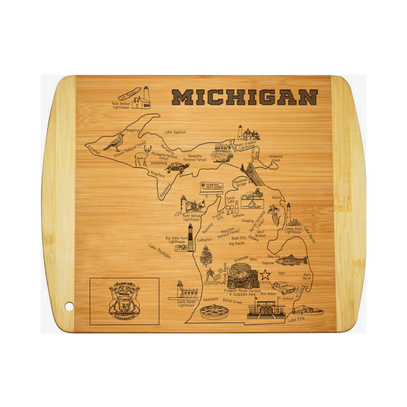 State Shaped Bamboo Cutting Board – Engraved Wood Serving Board and Ki ...